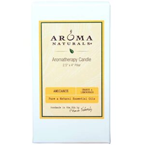 Aroma Naturals Essential Oil Orange and Lemongrass Scented Pillar Candle, Ambiance, 2.5 inch x 4 inch, Yellow