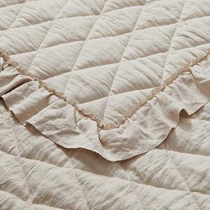 BOURINA Quilted Throw Blanket with Ruffles Pre-Washed Microfiber Ultra Soft Cozy Lightweight for Couch Bed Sofa Throw Blankets,Beige,60"x80"