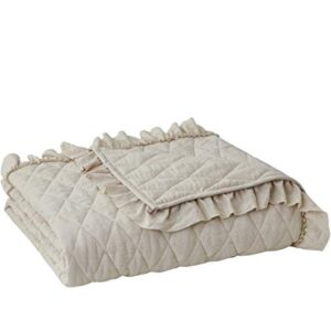 BOURINA Quilted Throw Blanket with Ruffles Pre-Washed Microfiber Ultra Soft Cozy Lightweight for Couch Bed Sofa Throw Blankets,Beige,60"x80"