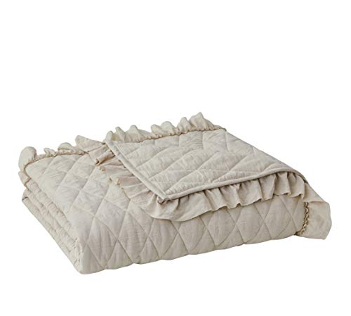 BOURINA Quilted Throw Blanket with Ruffles Pre-Washed Microfiber Ultra Soft Cozy Lightweight for Couch Bed Sofa Throw Blankets,Beige,60"x80"