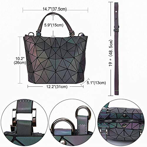 Geometric Luminous Purses and Handbags for Women Holographic Reflective Crossbody Bag Wallet Flash Rainbow Tote Gold