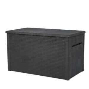 keter xxl java 230 gallon resin rattan look large outdoor storage deck box for patio furniture cushions, pool toys, and garden tools