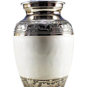 eSplanade Cremation Urn Memorial Container Jar Pot | Metal Burial Urns | Keepsake for Ashes | Brass - White - 6" Inches (Medium)