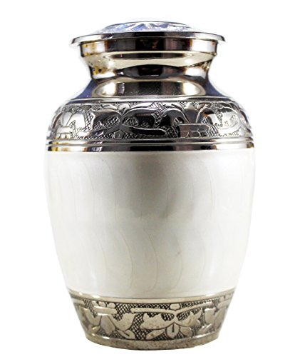 eSplanade Cremation Urn Memorial Container Jar Pot | Metal Burial Urns | Keepsake for Ashes | Brass - White - 6" Inches (Medium)