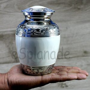 eSplanade Cremation Urn Memorial Container Jar Pot | Metal Burial Urns | Keepsake for Ashes | Brass - White - 6" Inches (Medium)