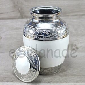 eSplanade Cremation Urn Memorial Container Jar Pot | Metal Burial Urns | Keepsake for Ashes | Brass - White - 6" Inches (Medium)