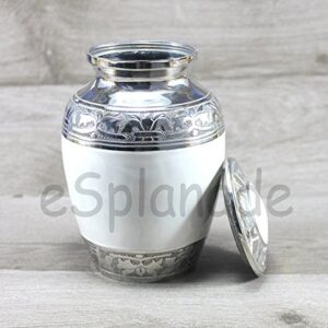 eSplanade Cremation Urn Memorial Container Jar Pot | Metal Burial Urns | Keepsake for Ashes | Brass - White - 6" Inches (Medium)