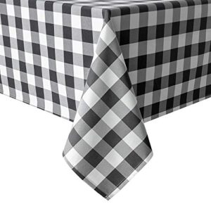 hiasan 60 x 120 inch checkered tablecloth rectangle – stain resistant, spillproof and washable gingham table cloth for outdoor picnic, kitchen and holiday dinner, black and white