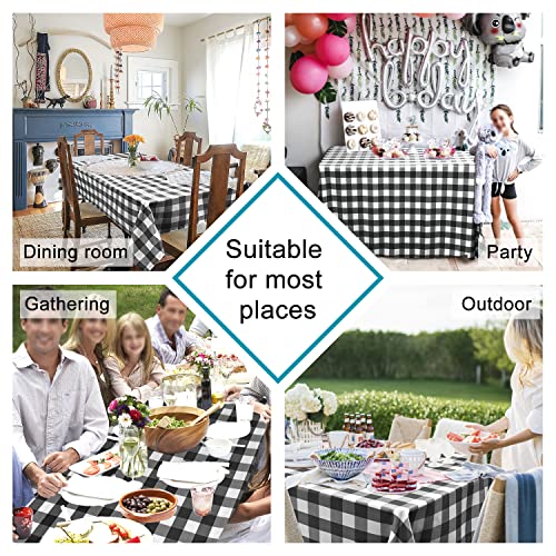 Hiasan 60 x 120 Inch Checkered Tablecloth Rectangle - Stain Resistant, Spillproof and Washable Gingham Table Cloth for Outdoor Picnic, Kitchen and Holiday Dinner, Black and White