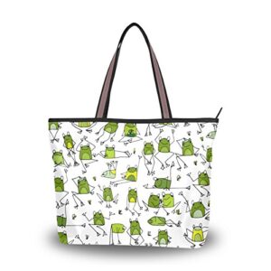 large shoulder bag funny frogs bag tote top handbag with zipper pocket handle bag