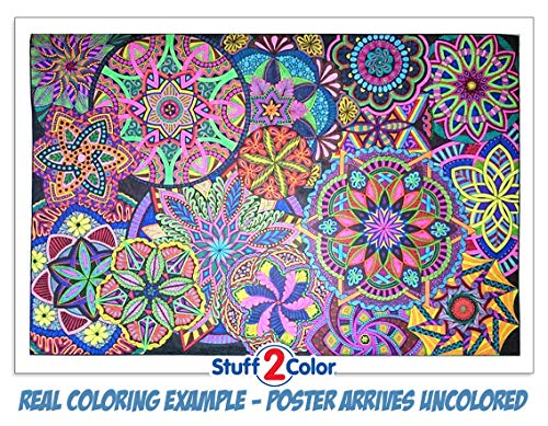 Stuff2Color Giant Coloring Poster Mandala Madness for Kids and Adults - Great for Family Time, Girls, Boys, Arts and Crafts, Adults, Care Facilities, Schools and Group Activities (1 Pack)