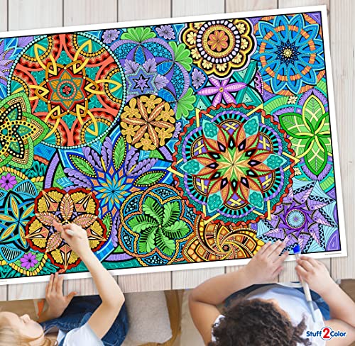 Stuff2Color Giant Coloring Poster Mandala Madness for Kids and Adults - Great for Family Time, Girls, Boys, Arts and Crafts, Adults, Care Facilities, Schools and Group Activities (1 Pack)