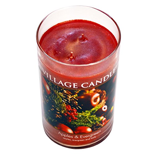 Village Candle Apples & Evergreen, Large Tumbler Scented Candle, 19 Oz, Red