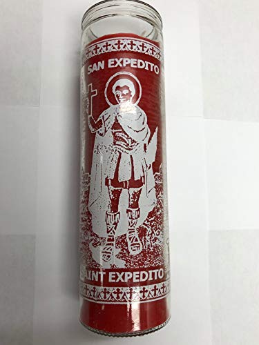 Saint Expedite (San Expedito) 7 Day 1 Color Unscented Red Candle in Glass