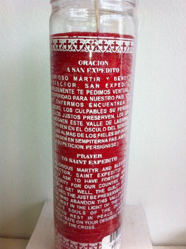 Saint Expedite (San Expedito) 7 Day 1 Color Unscented Red Candle in Glass