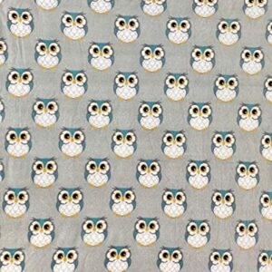 Just Home Fun Print Soft Cozy Lightweight 50 x 60 Fleece Throw Blanket (Tan with Turquoise Owls)