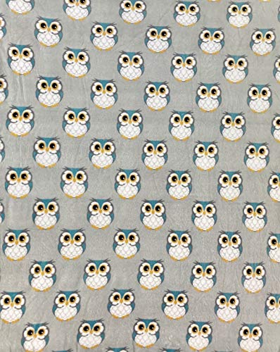 Just Home Fun Print Soft Cozy Lightweight 50 x 60 Fleece Throw Blanket (Tan with Turquoise Owls)