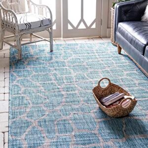 Unique Loom Outdoor Safari Collection Transitional Indoor & Outdoor Wildlife Inspired Animal Print with Giraffe Design Area Rug, 8 ft x 11 ft 4 in, Aqua Blue/Ivory