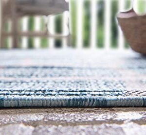 Unique Loom Outdoor Safari Collection Transitional Indoor & Outdoor Wildlife Inspired Animal Print with Giraffe Design Area Rug, 8 ft x 11 ft 4 in, Aqua Blue/Ivory