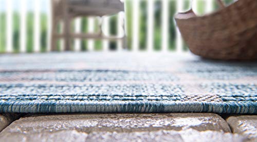 Unique Loom Outdoor Safari Collection Transitional Indoor & Outdoor Wildlife Inspired Animal Print with Giraffe Design Area Rug, 8 ft x 11 ft 4 in, Aqua Blue/Ivory