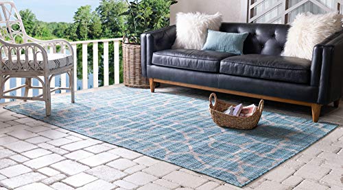 Unique Loom Outdoor Safari Collection Transitional Indoor & Outdoor Wildlife Inspired Animal Print with Giraffe Design Area Rug, 8 ft x 11 ft 4 in, Aqua Blue/Ivory