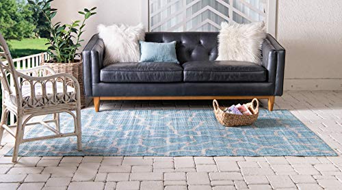 Unique Loom Outdoor Safari Collection Transitional Indoor & Outdoor Wildlife Inspired Animal Print with Giraffe Design Area Rug, 8 ft x 11 ft 4 in, Aqua Blue/Ivory