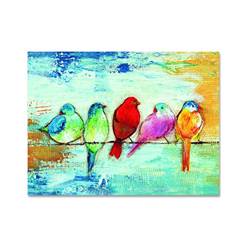 Loomarte Bird Pictures Wall Decor Five Singing Birds Oil Painting Canvas Print Artwork Abstract Painting Walls Art for Home Bathroom Bedroom Kitchen Living Room Ready to Hang, Framed 12x16 inch Panel