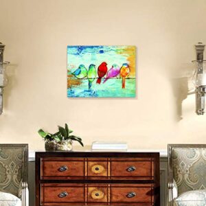 Loomarte Bird Pictures Wall Decor Five Singing Birds Oil Painting Canvas Print Artwork Abstract Painting Walls Art for Home Bathroom Bedroom Kitchen Living Room Ready to Hang, Framed 12x16 inch Panel