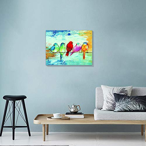 Loomarte Bird Pictures Wall Decor Five Singing Birds Oil Painting Canvas Print Artwork Abstract Painting Walls Art for Home Bathroom Bedroom Kitchen Living Room Ready to Hang, Framed 12x16 inch Panel