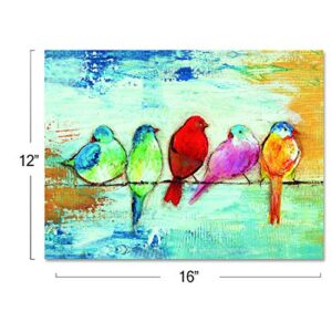 Loomarte Bird Pictures Wall Decor Five Singing Birds Oil Painting Canvas Print Artwork Abstract Painting Walls Art for Home Bathroom Bedroom Kitchen Living Room Ready to Hang, Framed 12x16 inch Panel