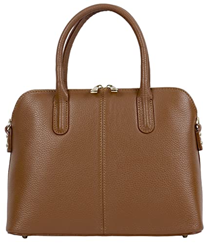 PRIMO SACCHI Italian Textured Dark Tan Leather Bowling Style Tote Grab Shoulder Bag Handbag Purse