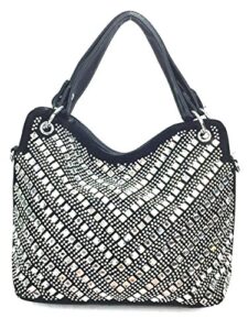 zzfab v gem rhinestone bling hobo bag black