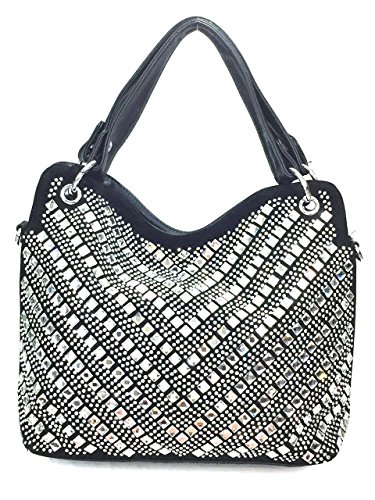 Zzfab V Gem Rhinestone Bling Hobo Bag Black