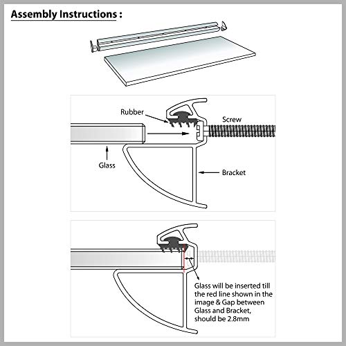 Deco Window Multi Purpose Floating Clear Tempered Glass Shelve 8mm Satin Silver 36"x9"