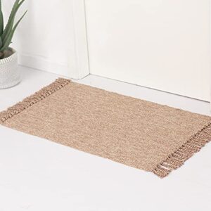 boho bathroom rug vintage coffee nordic hand woven chindic entry way rug | rag rug with tassels cotton modern floor mat for door porch kitchen, 2×3 feet