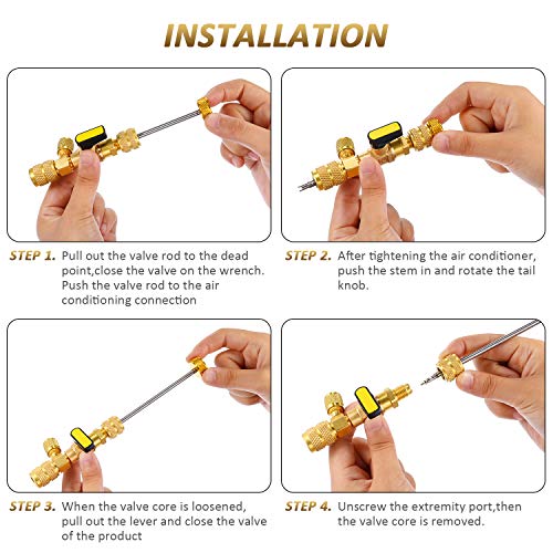 Mudder R22 R134a R12 A/c HVAC Valve Core Removal Tool Compatible with Dual Size 1/4 & 5/16 Port, R410 R32 Brass Adapter, 20 Pcs Cores and 10 Pcs Brass Nut HVAC Valve Core Removal Installer Tool Kit