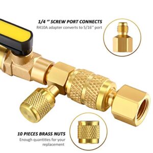 Mudder R22 R134a R12 A/c HVAC Valve Core Removal Tool Compatible with Dual Size 1/4 & 5/16 Port, R410 R32 Brass Adapter, 20 Pcs Cores and 10 Pcs Brass Nut HVAC Valve Core Removal Installer Tool Kit