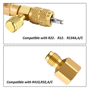 Mudder R22 R134a R12 A/c HVAC Valve Core Removal Tool Compatible with Dual Size 1/4 & 5/16 Port, R410 R32 Brass Adapter, 20 Pcs Cores and 10 Pcs Brass Nut HVAC Valve Core Removal Installer Tool Kit