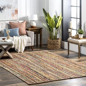 nuloom aleen braided cotton/ jute area rug, 3′ x 5′, multi