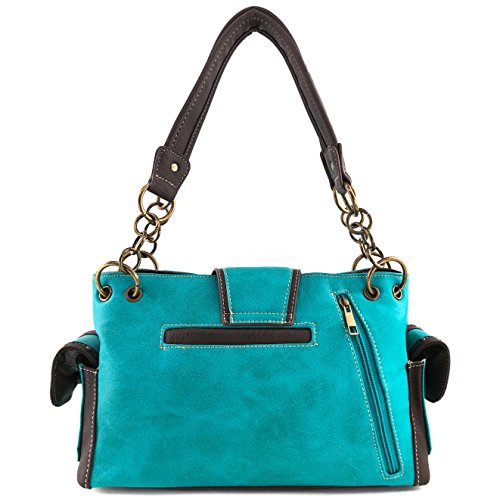 Justin West Patina Girl Western Bronze Floral Buckle Handbag Purse Tote and Strap Wallet (Turquoise Handbag and Wallet)