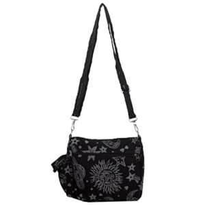 Sun Moon Stars and Planets Celestial Hippie Boho Crossbody Single Shoulder Bag (Black)