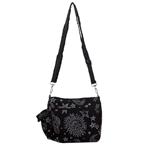 Sun Moon Stars and Planets Celestial Hippie Boho Crossbody Single Shoulder Bag (Black)