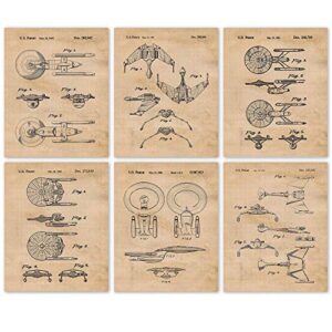 vintage movies star vessels patent prints, set of 6 (8×10) unframed photos, wall art decor gifts under 20 for home office garage man cave shop college student teacher comic-con trek trekkie sci-fi fan