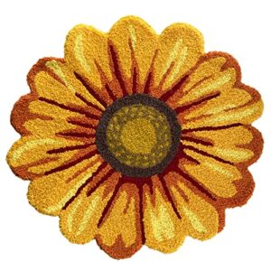 sunflower rug for kitchen bathroom bedroom living room – hand woven round flower floor mat modern area rugs runner, yellow