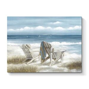 tar tar studio abstract seascape canvas wall art: beach chair on sand painting print for bedroom (24″ w x 18″ h, multiple sizes/material)