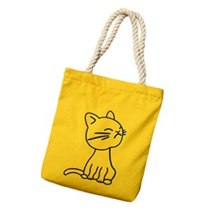 zipper canvas tote bag with inner pocket, portable and ecofriendly, cat-yellow, 14.6″ x 13.6″ x 2?