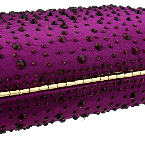 Vistatroy Women's Evening Bag Sparkling Rhinestone Wedding Evening Party Clutch Handbag Purse Chain Shoulder Crossbody Bag (Dark purple)