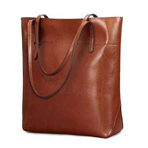 Kattee Vintage Genuine Leather Tote Shoulder Bag With Adjustable Handles (Brown)