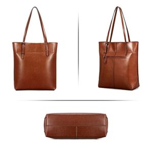 Kattee Vintage Genuine Leather Tote Shoulder Bag With Adjustable Handles (Brown)