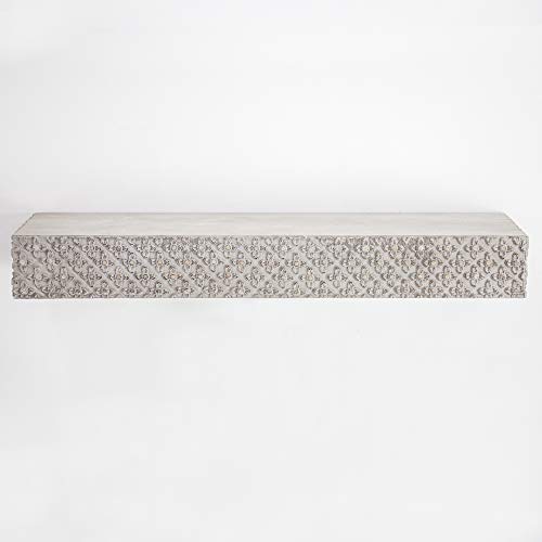 American Art Decor Rustic Wood Embossed Floral Floating Wall Shelf - Greywashed (24" x 9")